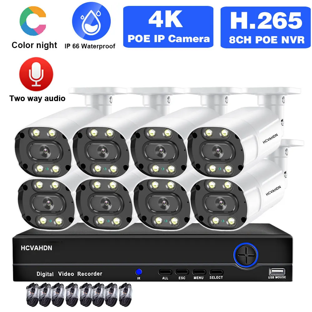 8CH POE CCTV Camera Security System Kit 4K NVR Kit Full Color Night ...