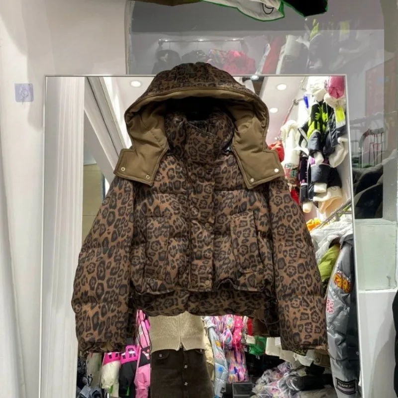 Women's Leopard Print Down Cotton Jacket Winter Warm New Fashion Loose ...