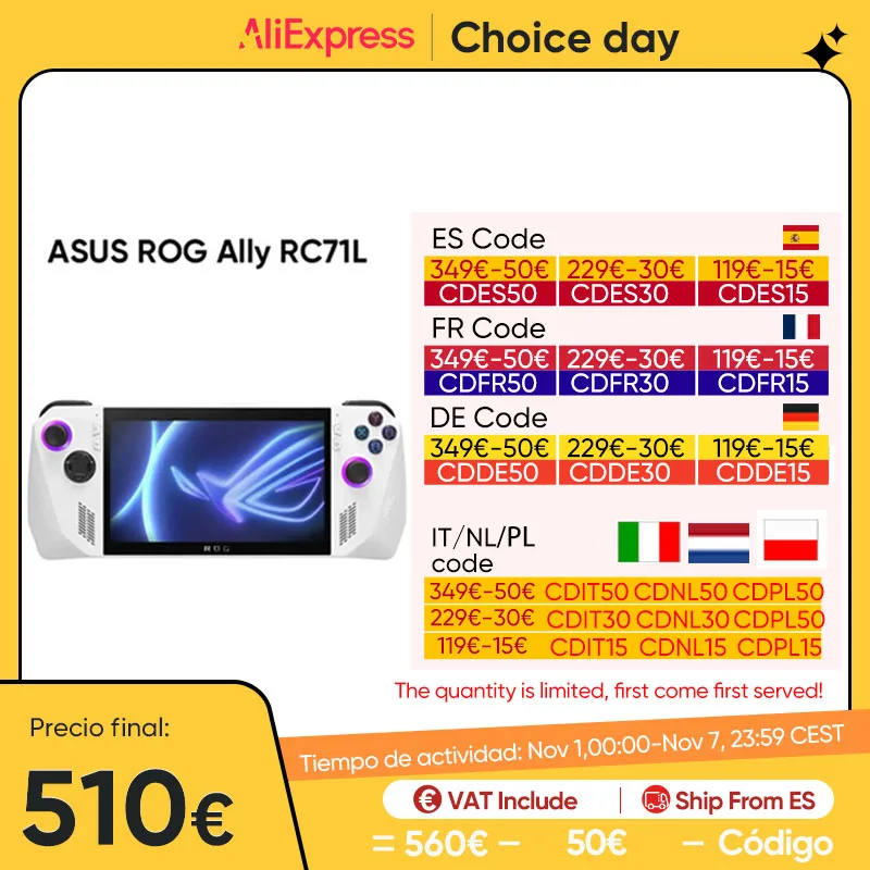 ASUS ROG Ally RC71L Gaming Console 7″ AMD Ryzen ™ Z1 Processor 120Hz FHD IPS Gaming Handheld ...