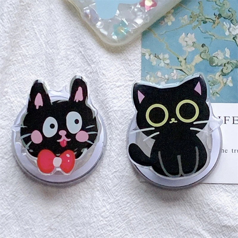 Korean Cute Cartoon Black Cat For Magsafe Magnetic Phone Griptok Phone ...