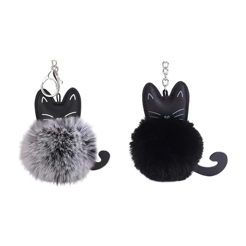 2 PCS Faux Fur Ball Key Fur Fluffy Keychain Cute Cat Pendant Used for ...