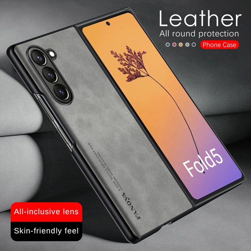 Samsun Z Fold 5 Case Sheepskin Leather Soft TPU Frame Cover For Samsung ...