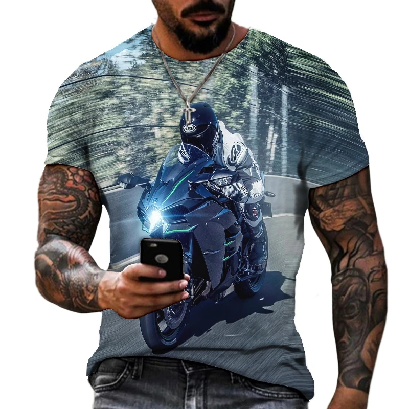 Racing Graphics 3D Summer Men's T shirt Motorcycle Print Fashion Punk T ...