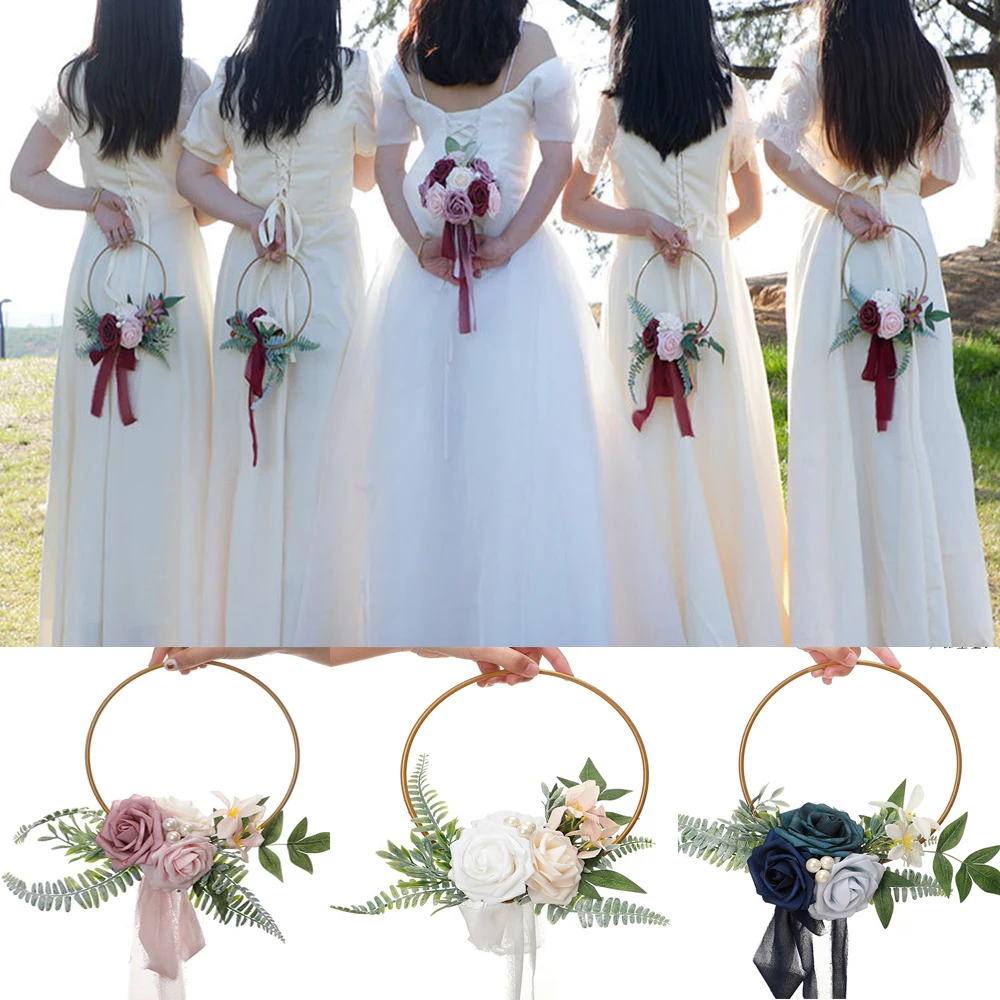 Yannew Bridesmaid Gold Hoop Bouquet for Wedding Bridal Shower Ceremony ...
