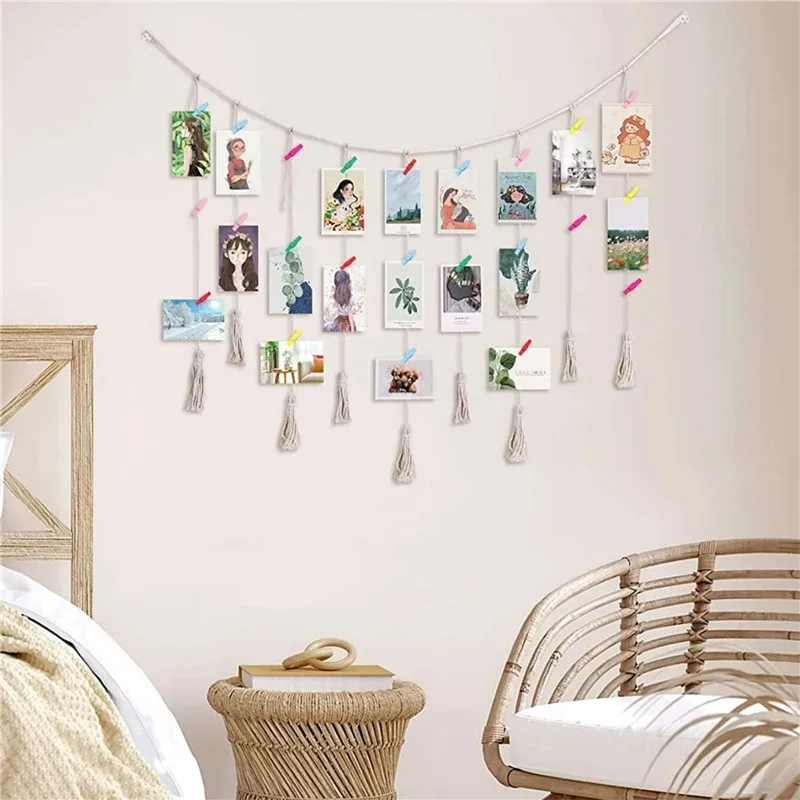 Hanging-Photo-Display-With-Log-Color-Tassel-String-Hemp-Rope-Bead ...