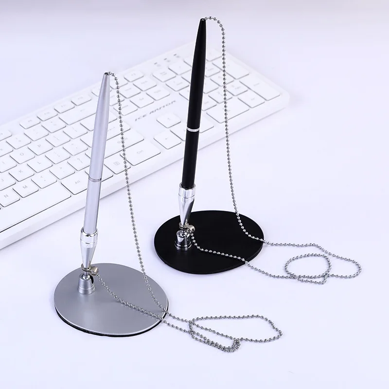 Sticky-Desk-Pens-with-Chain-Fixed-Bank-Counter-Pen-Metal-Signature-Pen ...