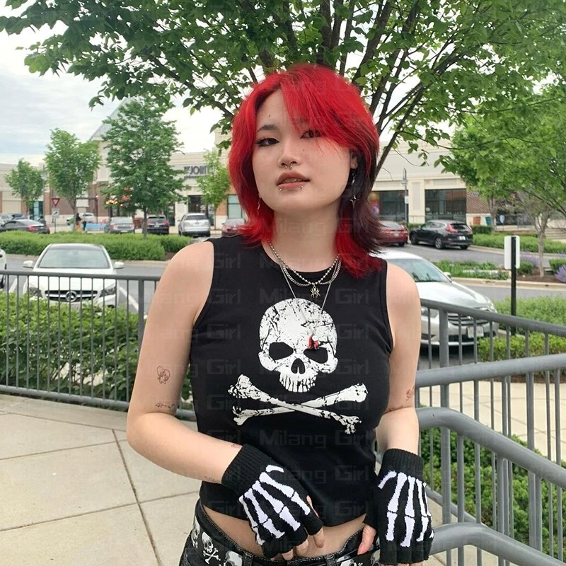 Graphic Skull Pattern Fairy Grunge Clothing Tank Top Aesthetics Gothic ...