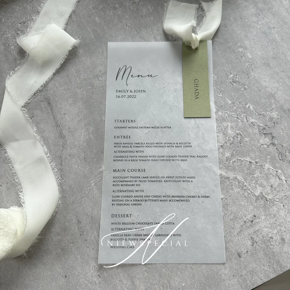 Wedding Menus Minimalist Custom Content Vellum Paper Menus with ...