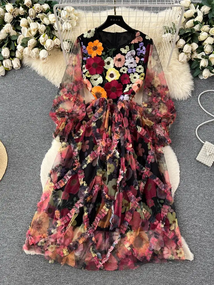 Summer-Luxury-Colorful-Flower-Embroidery-Dress-Women-Long-Lantern ...