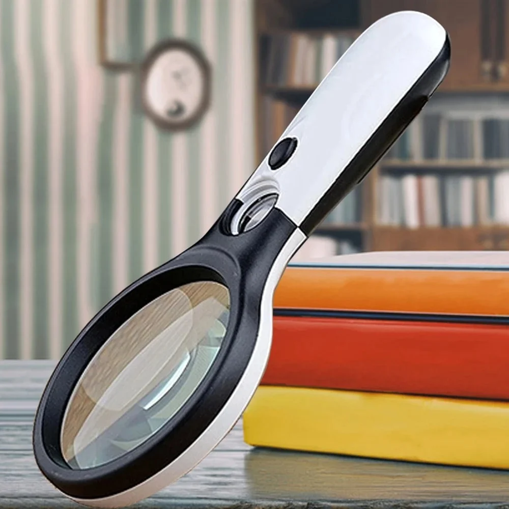 White Magnifying Glass Handheld 45X Magnifier With 3 LED Light For ...