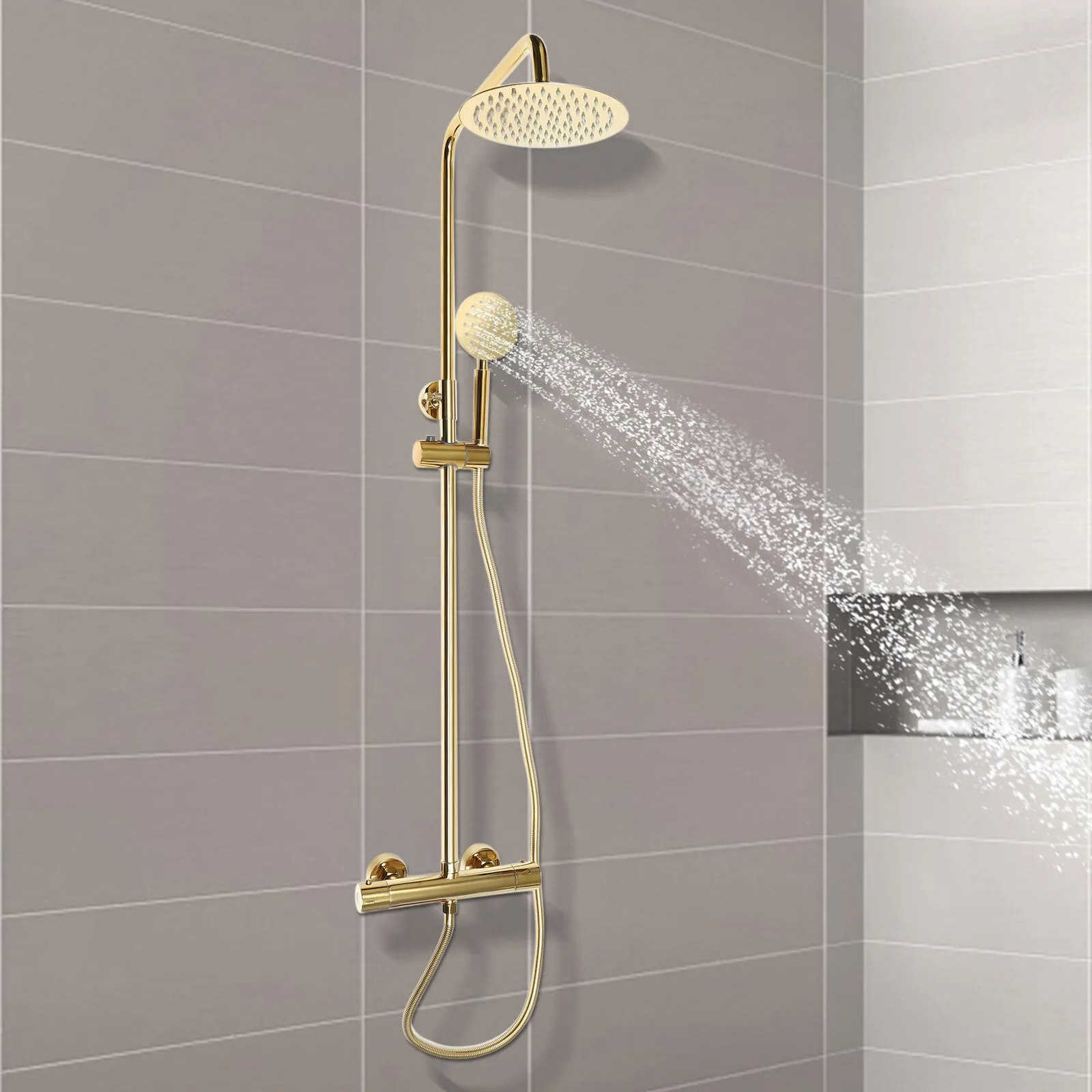 Golden Brass Shower Column Retro with Mixer Tap Set Stainless ...