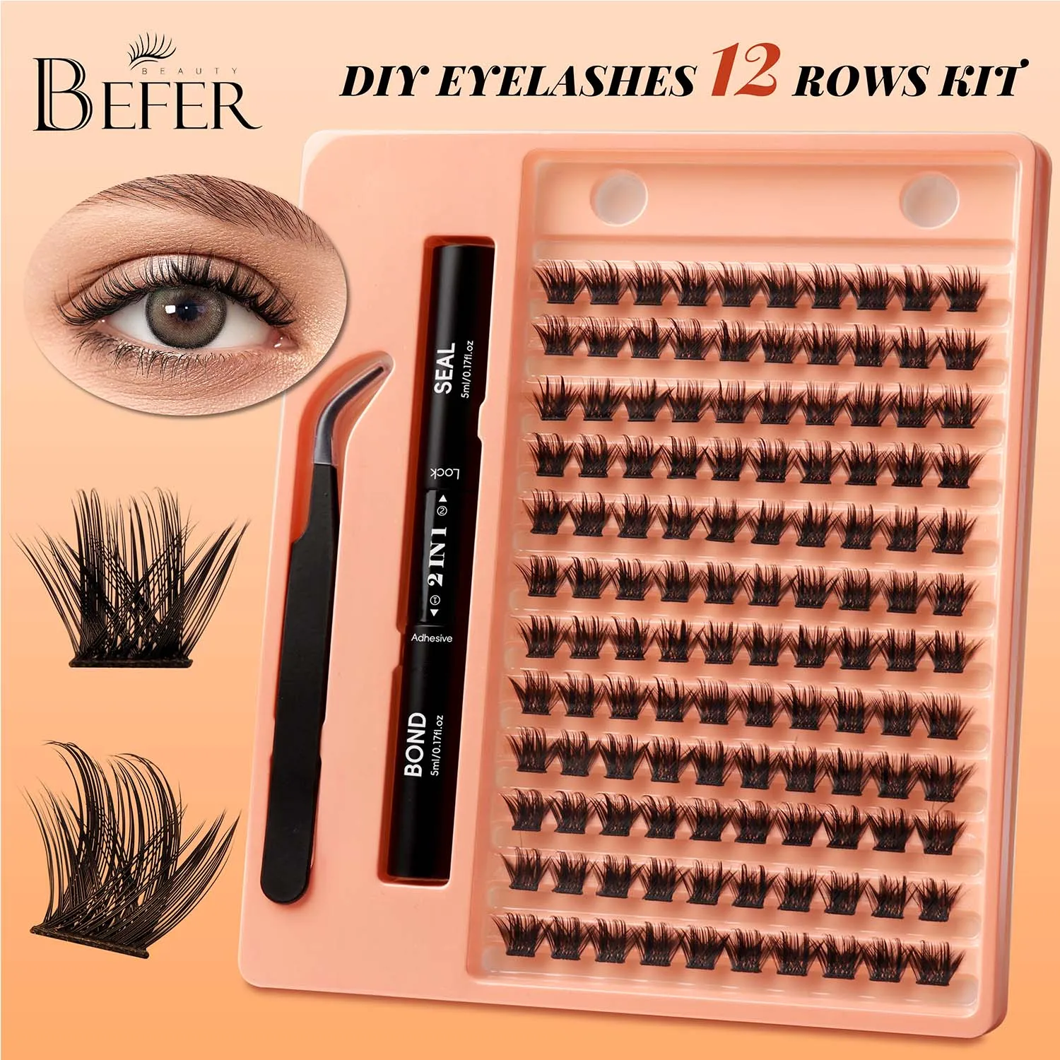BEFER-Eyelash-Extension-Kit-120pcs-Natural-False-Eyelashes-Clusters ...