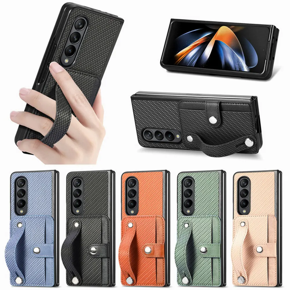 For Samsung Galaxy Z Fold 4 5G Shockproof Case Leather Card Wristband ...