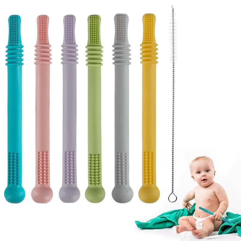 Long-Tube-Teether-Toy-Infants-Baby-Safety-Teething-Stick-Food-Grade ...