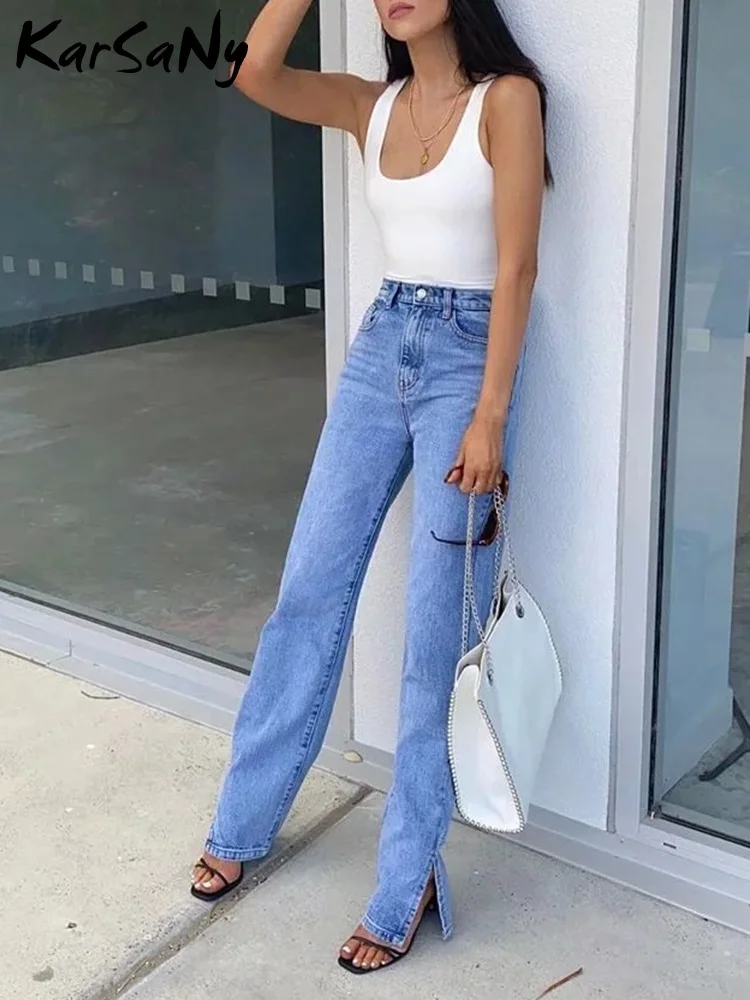 Pantalones vaqueros rectos ajustados para mujer, vaqueros de cintura ...