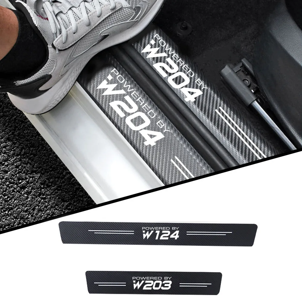4pcs car Sticker door carbon leather Fiber Sill Plate For Mercedes Benz ...