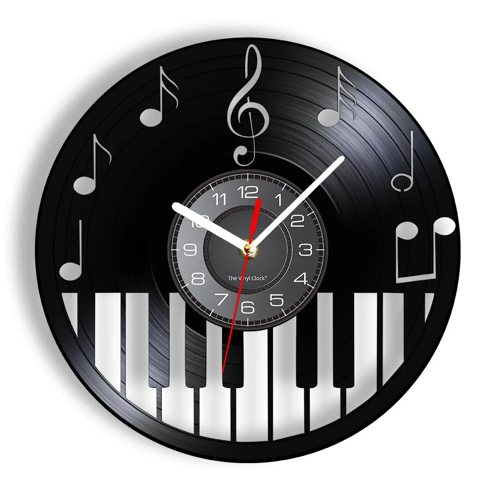 Piano-Keyboard-Vinyl-Record-Wall-Clock-Modern-Design-Music-Notes-Music ...