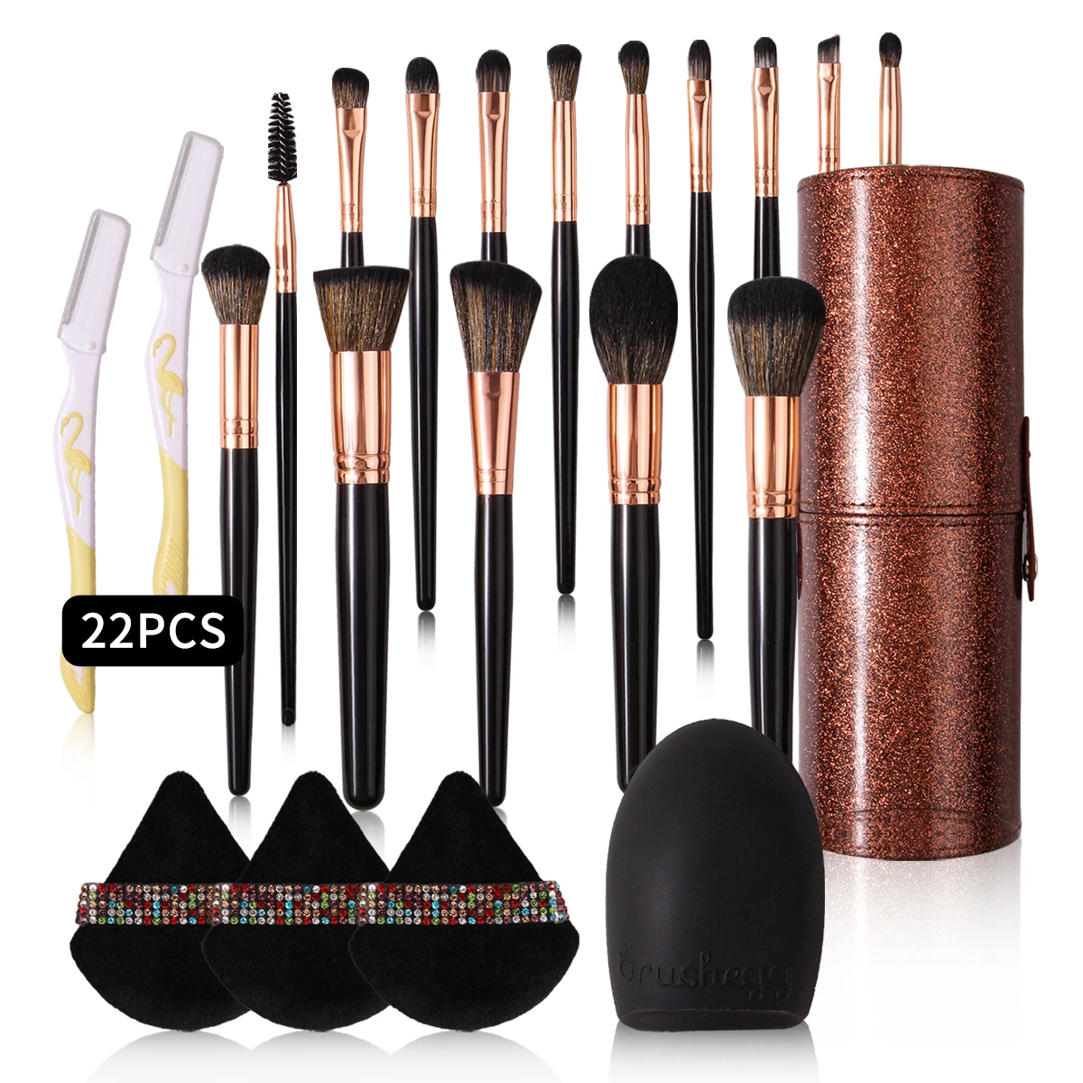 22PCS-15-makeup-brush-set-3pcs-triangle-powder-puff-with-drill-1pcs ...