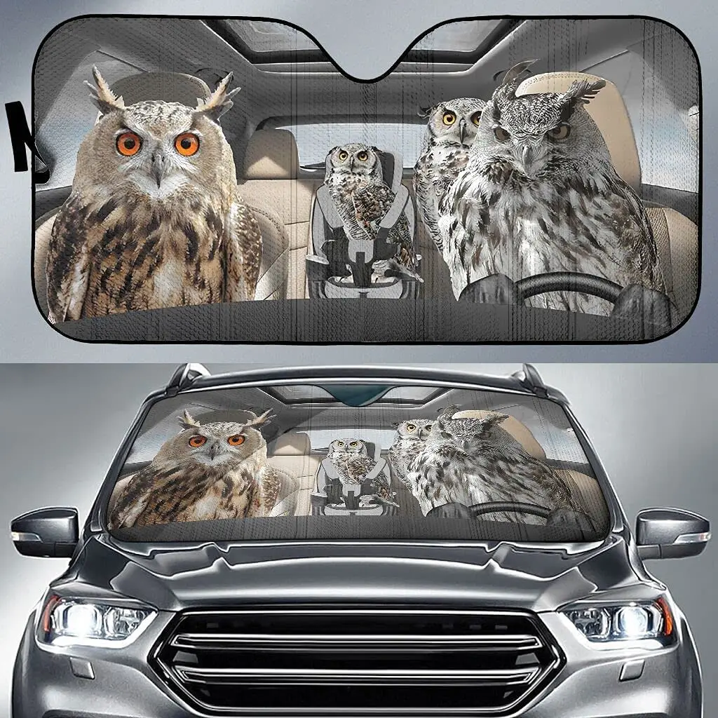 Owl-Funny-Family-Animal-Lover-Driving-Car-Sunshade-Windshield-Window ...