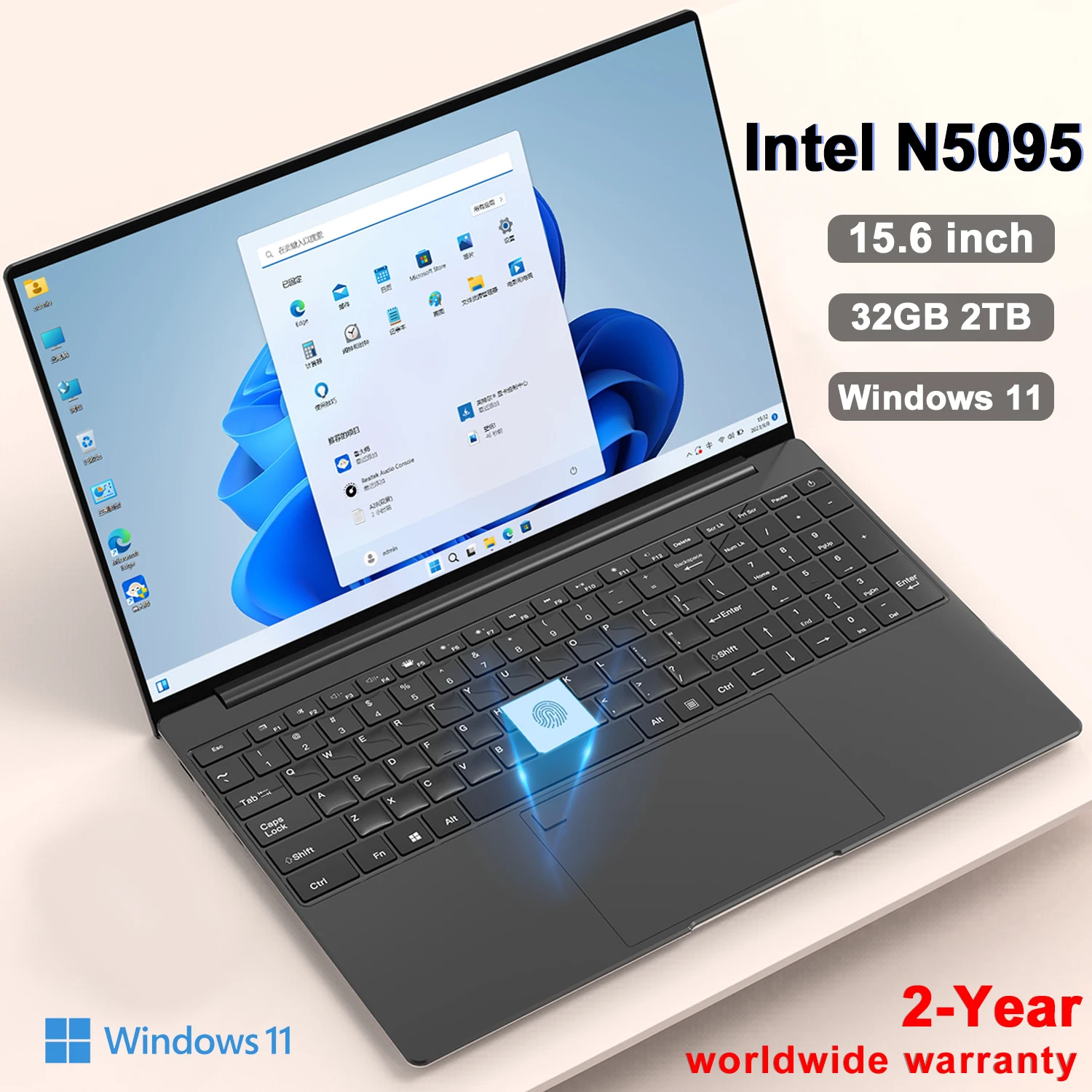 15.6"Laptop Intel Celeron N5095 notebook Windows 11 Backlit Keyboard ...