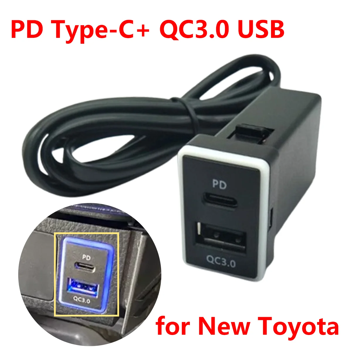 Car Charger PD Type-C+ QC3.0 USB Dual Fast Charging Socket Power ...