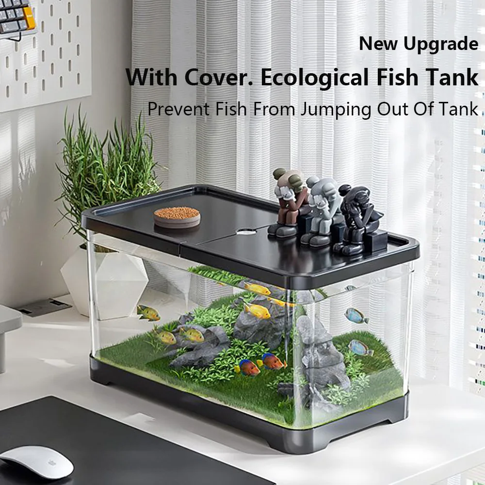 Fish-Tank-Aquarium-With-Lid-Transparent-Landscaping-Box-Home-Living ...