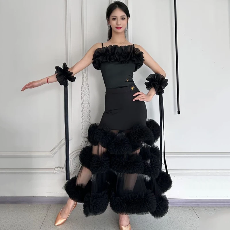 2024-Ballroom-Dance-Competition-Clothing-For-Women-Black-Tops-Cake ...