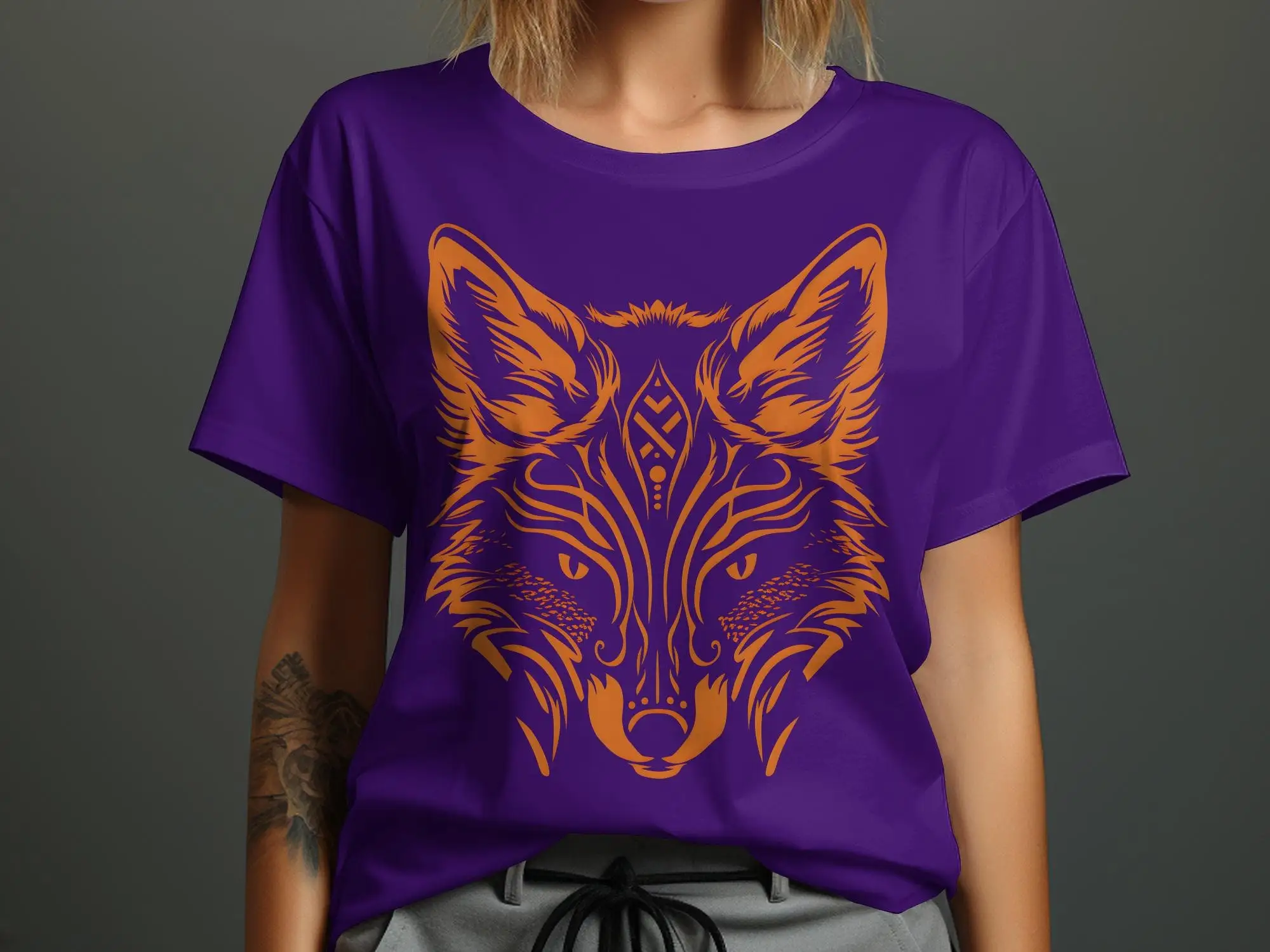 Fox-Face-Tribal-Art-Tattoo-Design-T-Shirt-For-Him-Her-Woodland-Animal ...