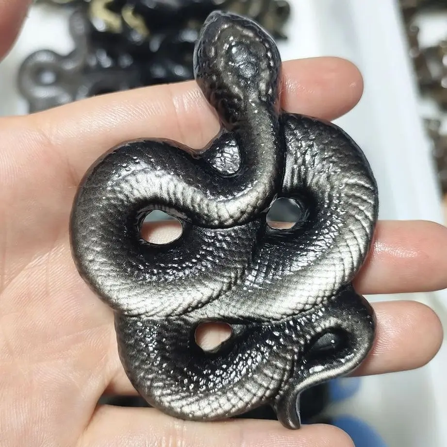 Lovely-Natural-Crystal-Hand-Carved-Gold-Silver-Obsidian-Snake-Healing ...