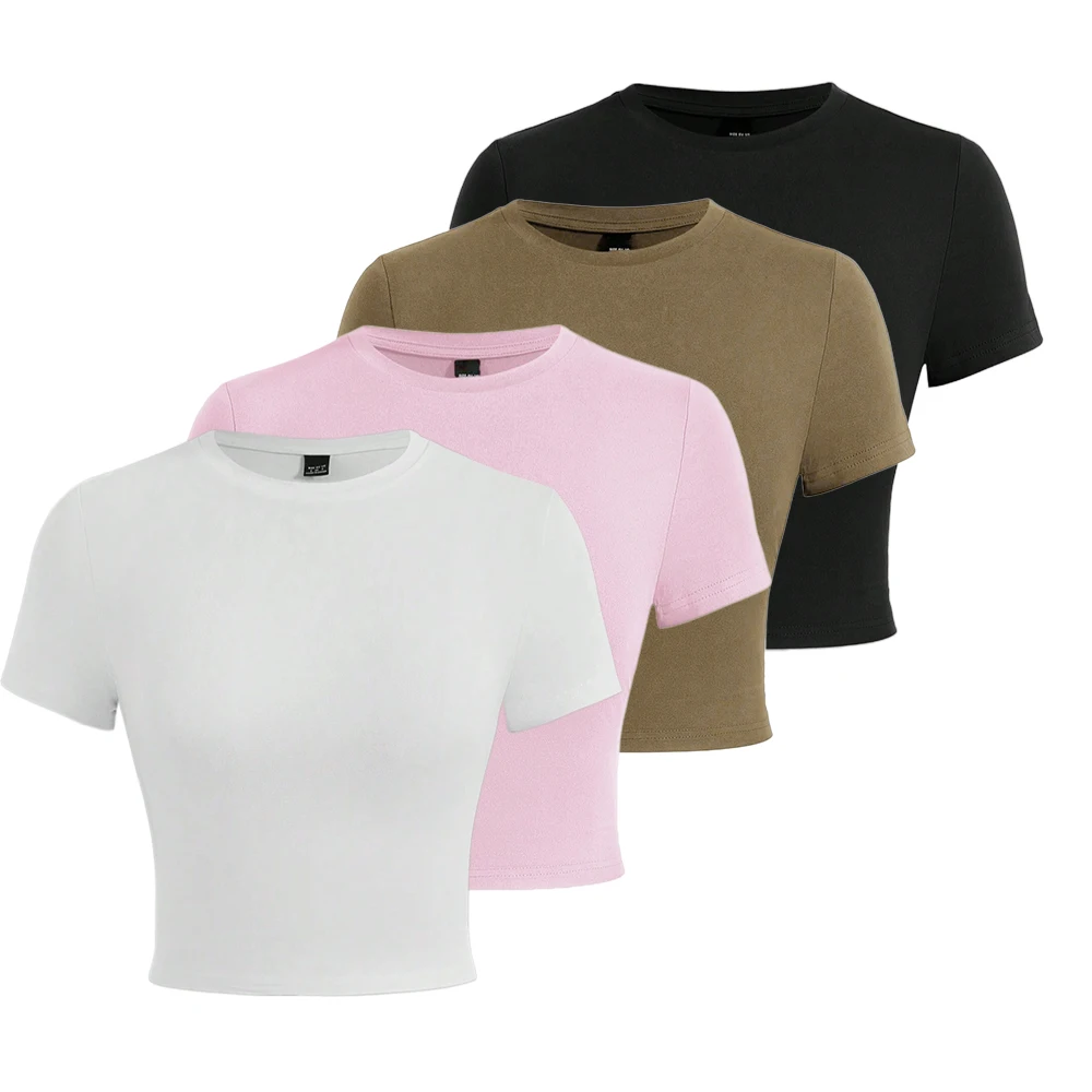 Solid-Color-Women-Snug-Tops-Tshirts-Summer-Comfortable-T-Shirt ...