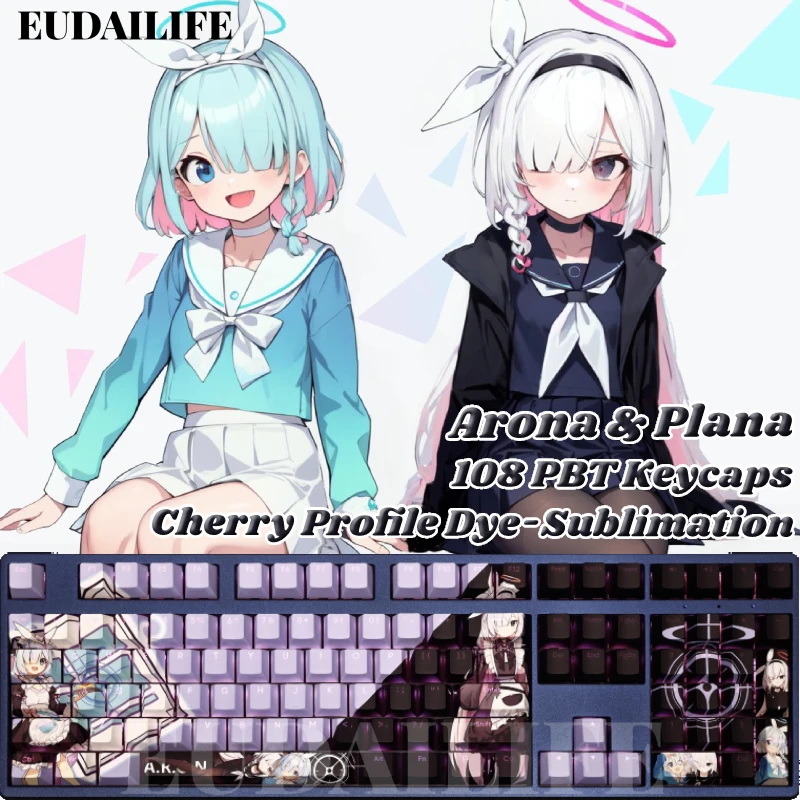 Arona-Plana-108-Key-Cap-Blue-Archive-PBT-DYE-Sublimation-Light-Transmitting-Cherry-Switch-Cross ...
