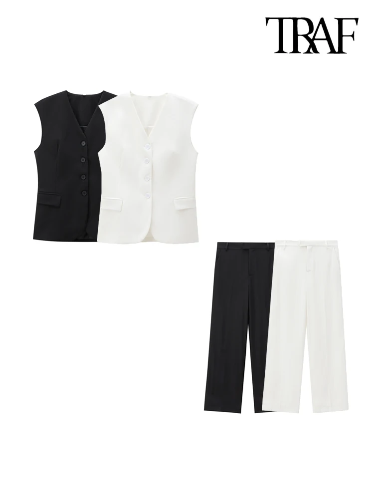 TRAF-Women-Fashion-With-Pockets-Front-Button-Waistcoat-And-High-Waist ...