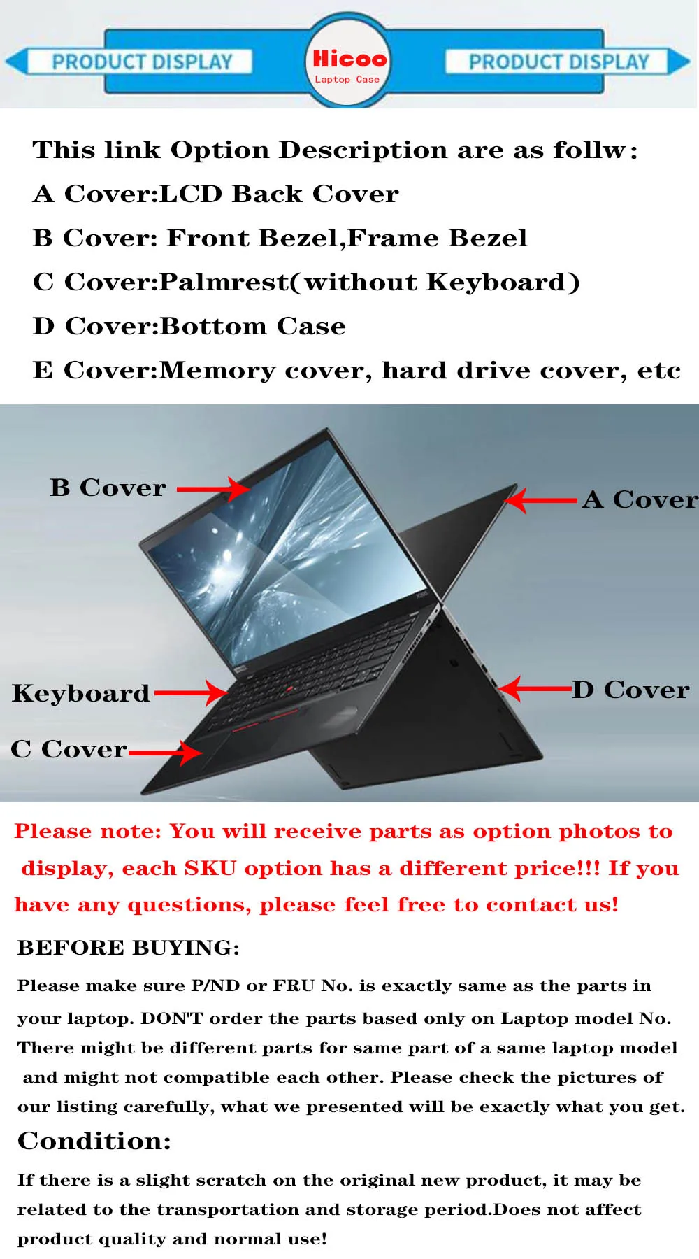 Generic Laptop LCD Back Cover Front Bezel Palmrest Bottom Top Case For ...