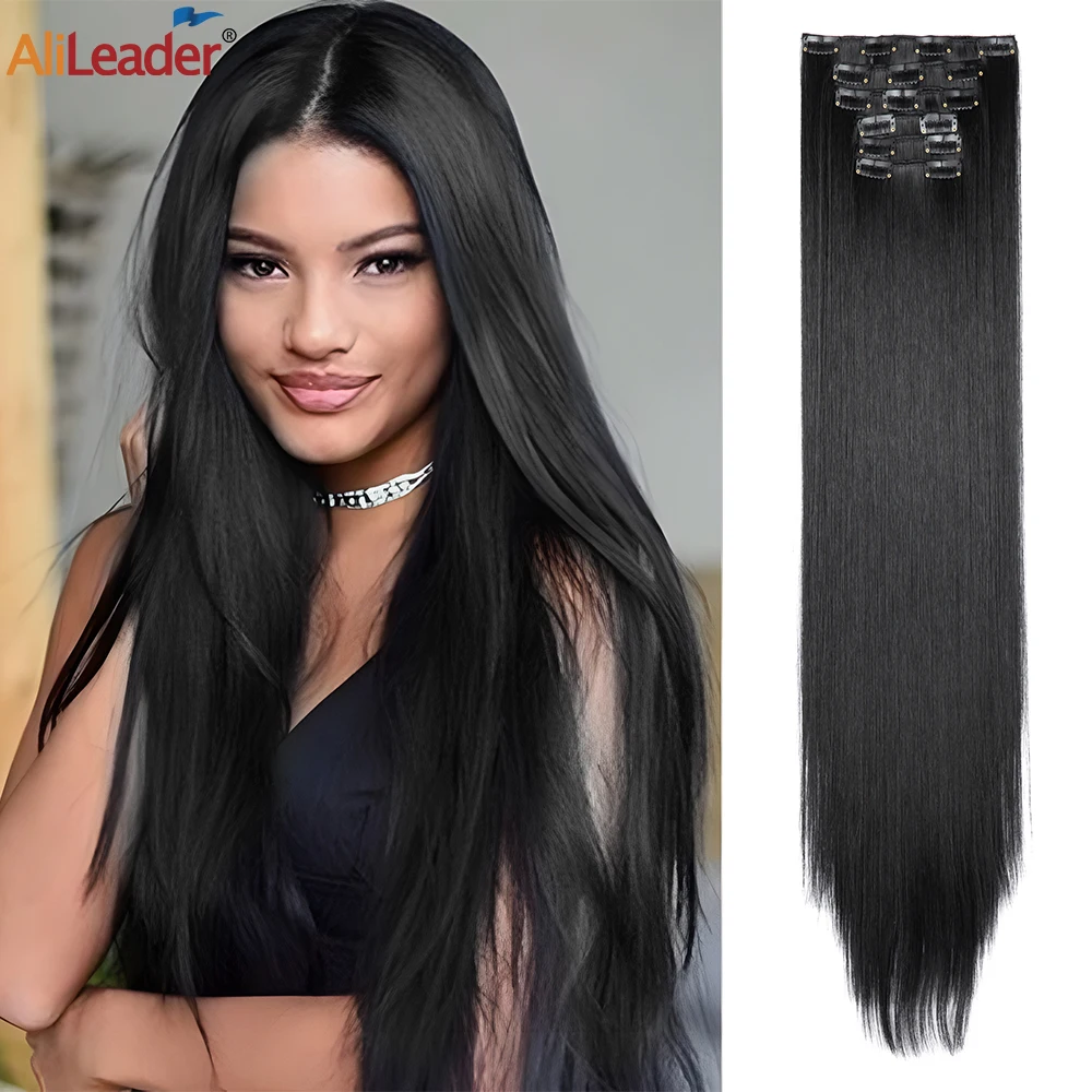 16-Clip-In-Long-Straight-Synthetic-Hair-Extension-30-Inch-6Pcs-Set ...