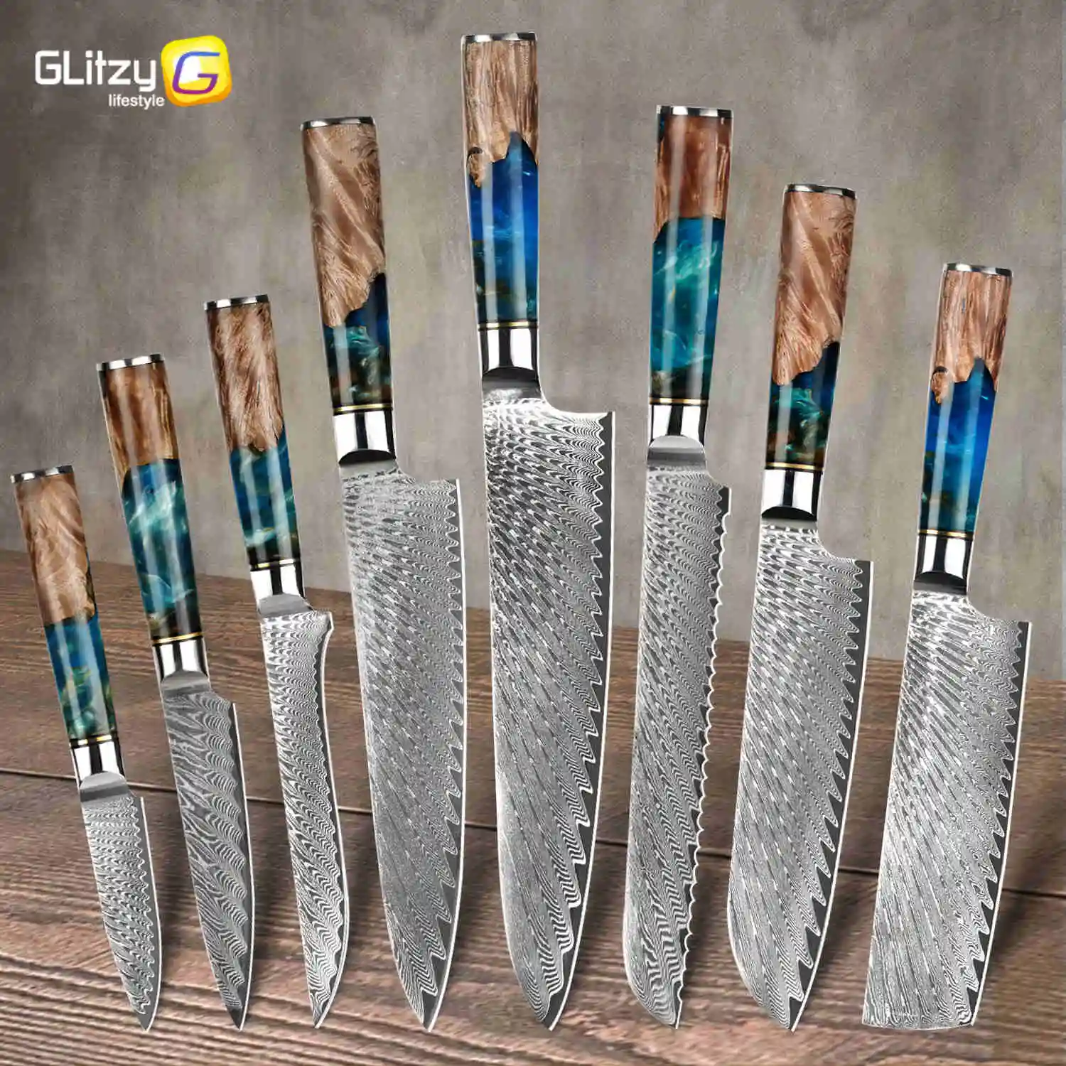 Japanese Knives Damascus Kitchen | Knife Set Kitchen Professional ...