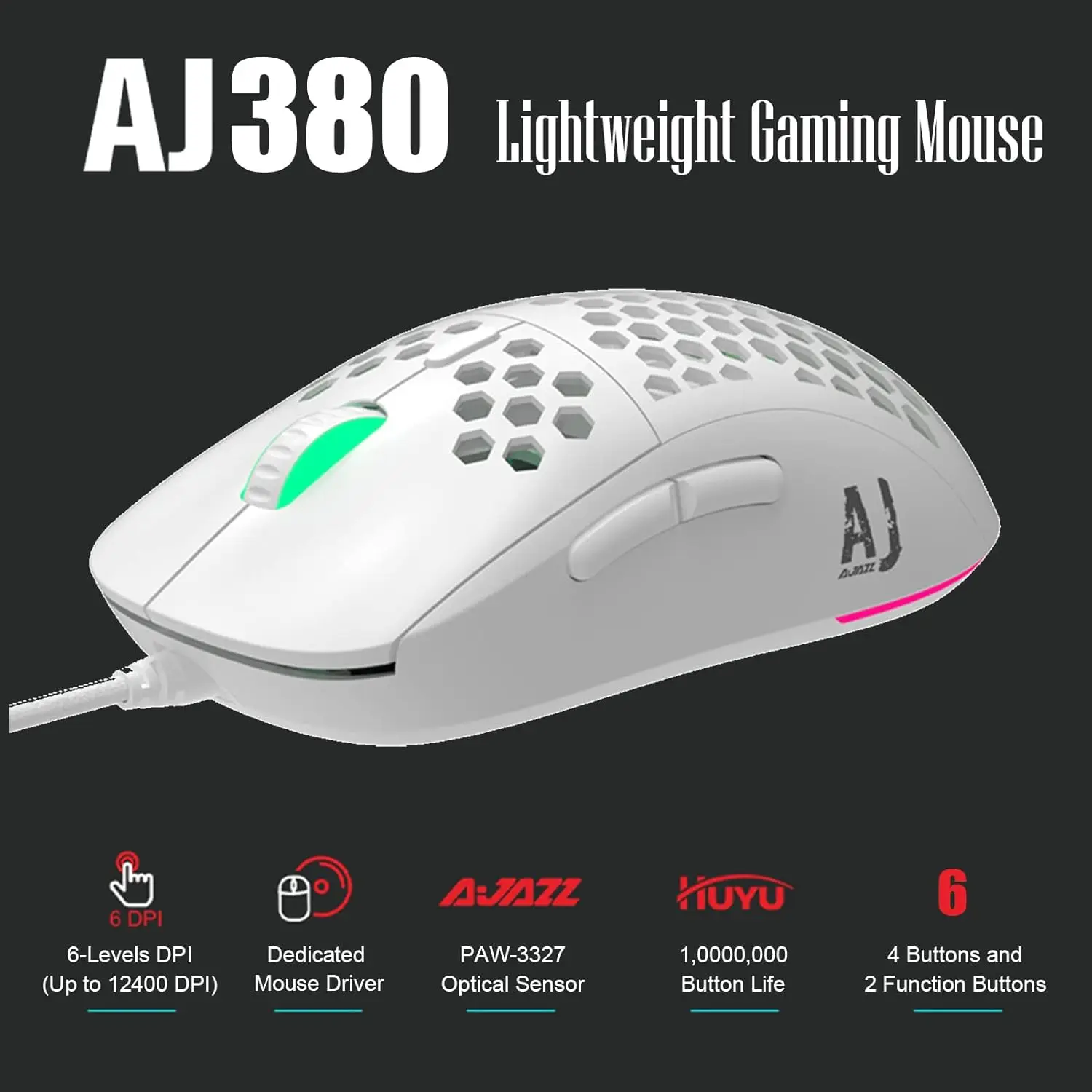 AJAZZ AJ380 RGB Wired Gaming Mouse 16000 DPI Adjustable Mouse 6 Buttons ...