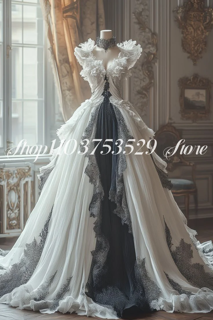 Fluffy Victorian Prom Dress Vintage Black and White Prom Gothic ...