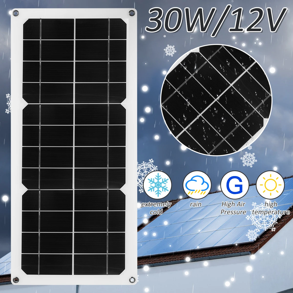 IP65Waterproof Solar Panel Kit 30W 12V Portable Solar Charger with USB ...