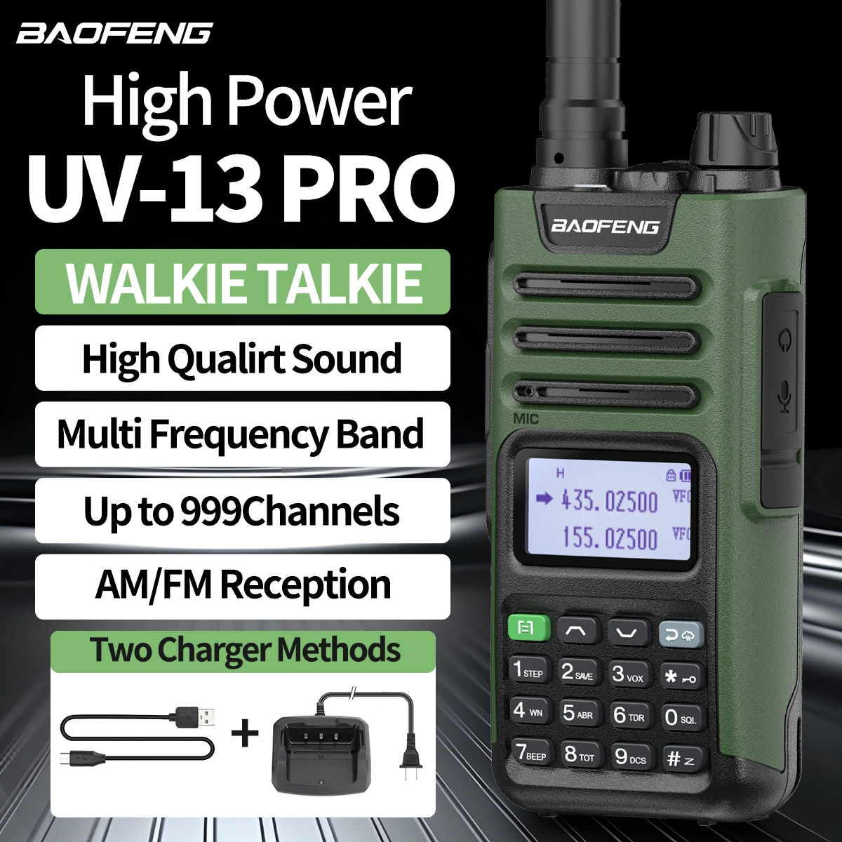 BaoFeng-UV-13-PRO-V1-V2-Walperforated-Talkie-Haute-Puissance-Multi-Bande-Type-C-Chargeur ...