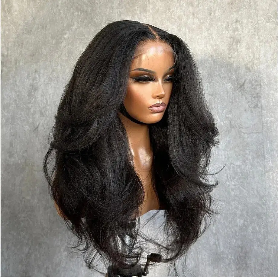 Soft Black Yaki Wave 180Density 26Inch Long Deep Lace Front Wig For ...