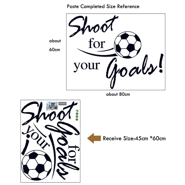Flying Football Shoot For Your Goal Wall Sticker English Letters Home ...