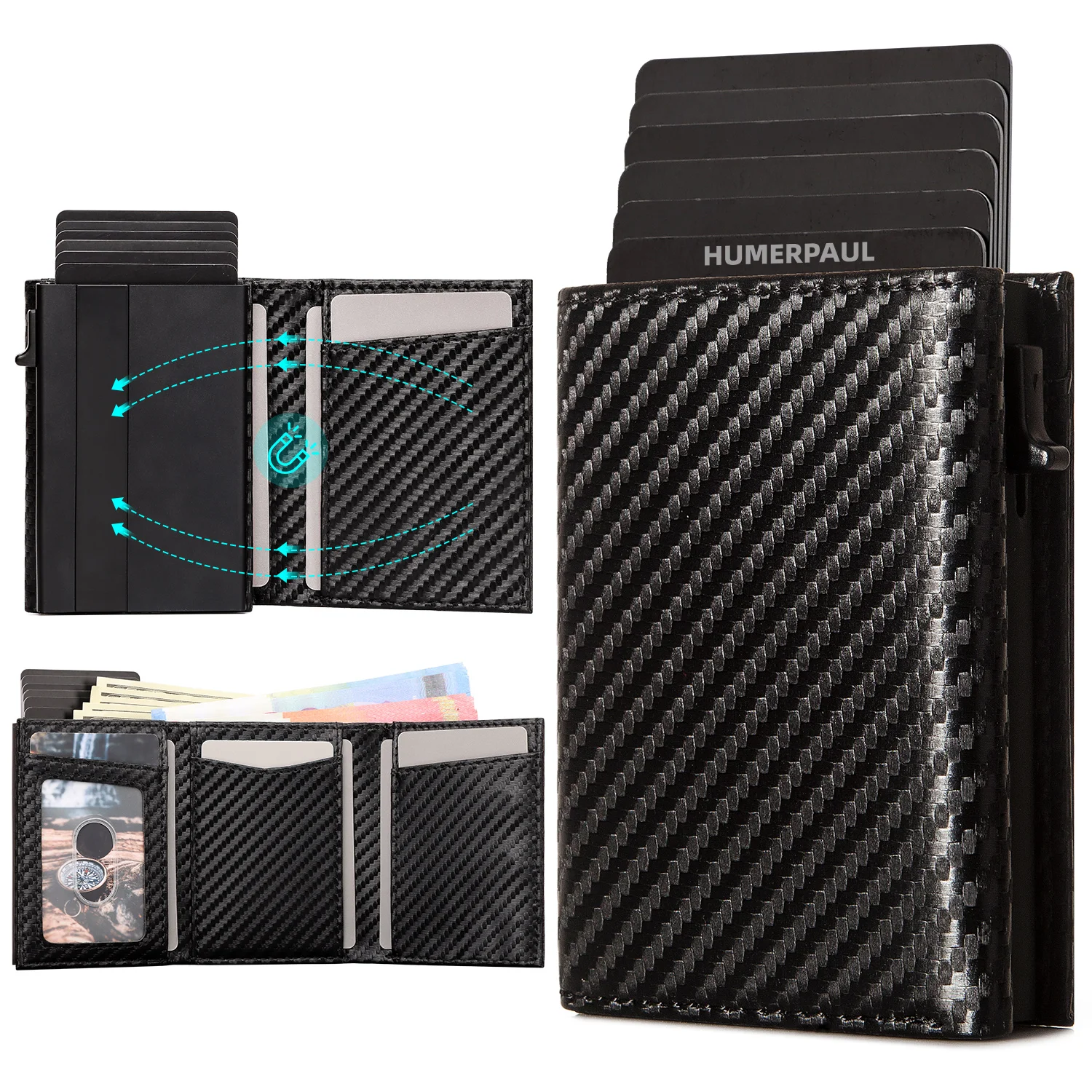 Men‘s Credit Card Holder Wallet RFID Blocking Trifold Wallet Smart Pop ...