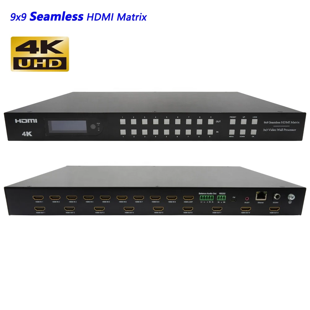 4K 9x9 HDMI 매트릭스 심리스 스위치 3x3 비디오 월 컨트롤러 9x1 멀티 뷰어, 오디오 추출 및 EDID 포함 ...