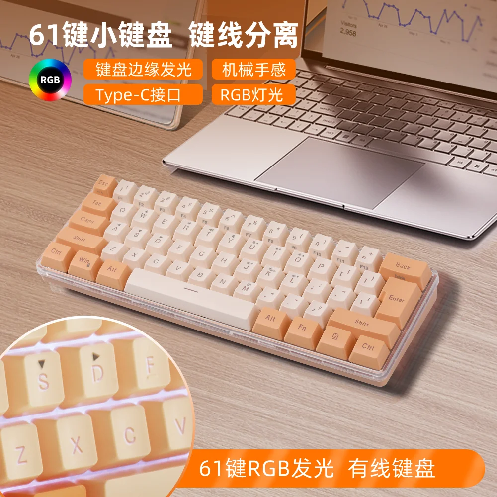 Keyboard-RGB-USB-Mechanical-Gaming-Keyboard-61-Keys-Wired-Detachable ...