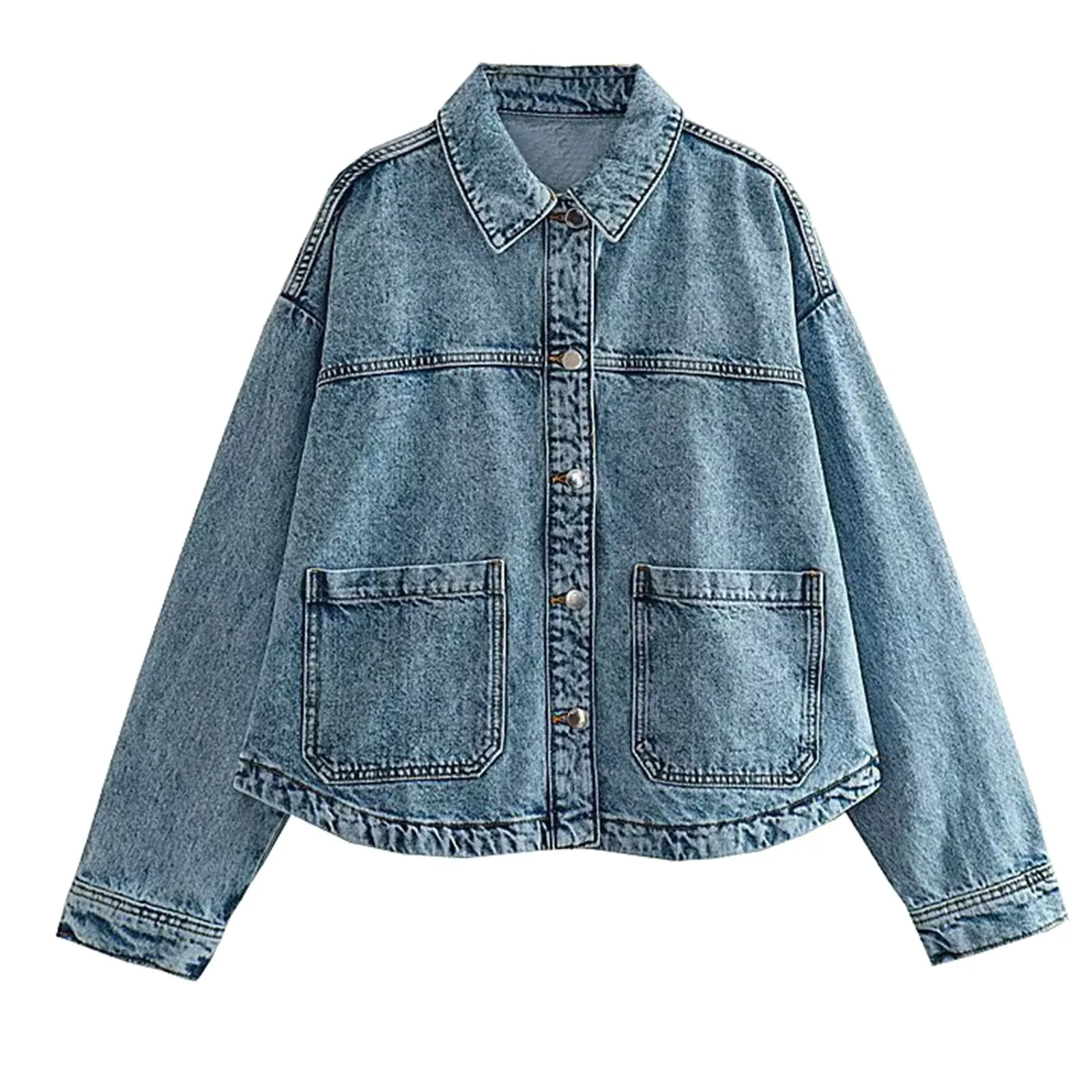 Womens-Oversized-Denim-Jacket-Casual-Long-Sleeve-Jean-Solid-Color ...