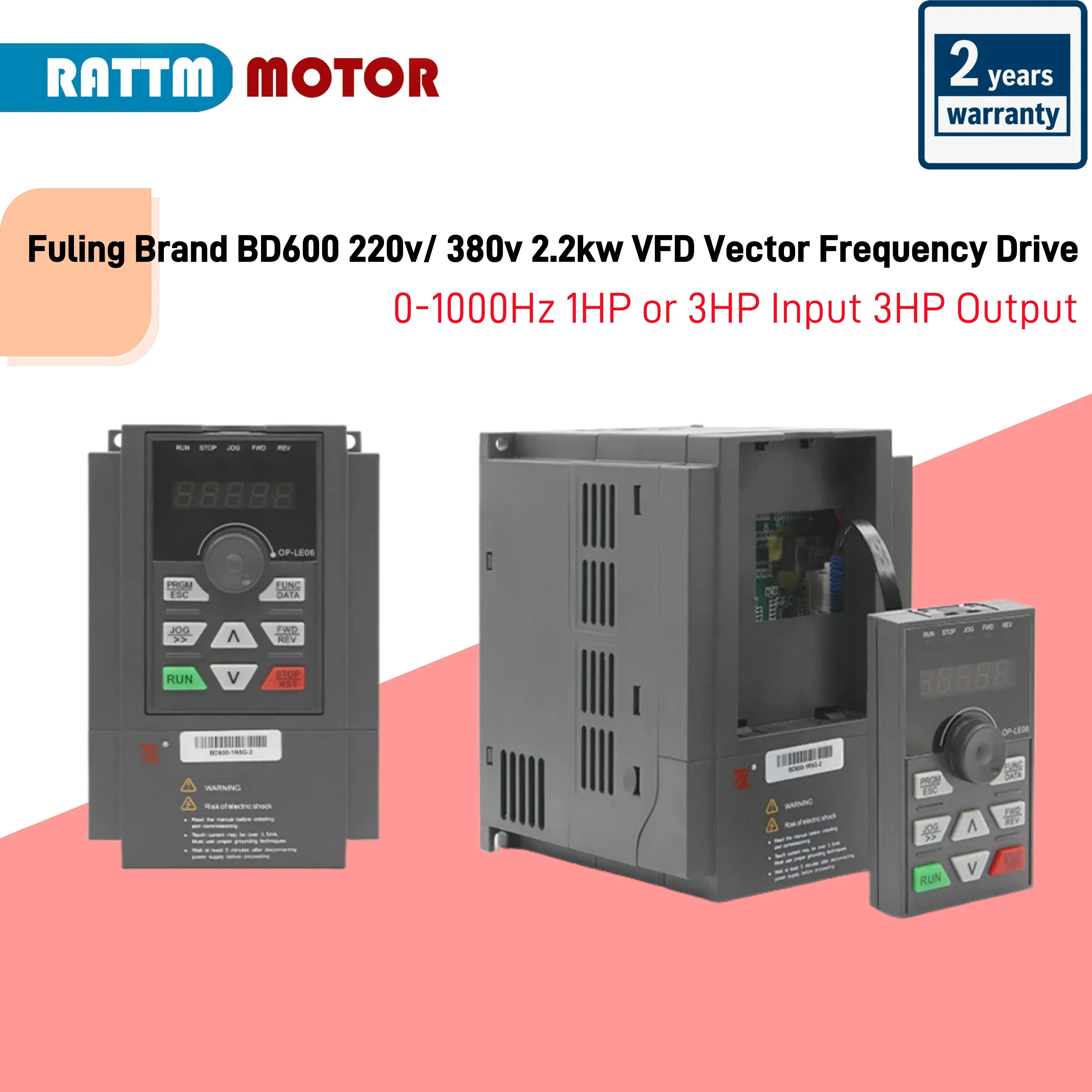Fuling Brand BD600 220v/ 380v 2.2kw VFD Vector Frequency Drive Inverter ...