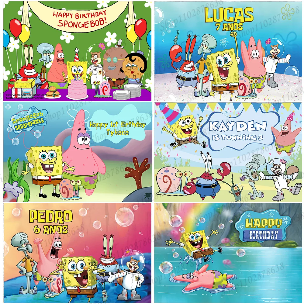 Custom-Baby-Name-Age-Sponge-Bob-Backdrop-Party-Decoration-Boy-Kid ...