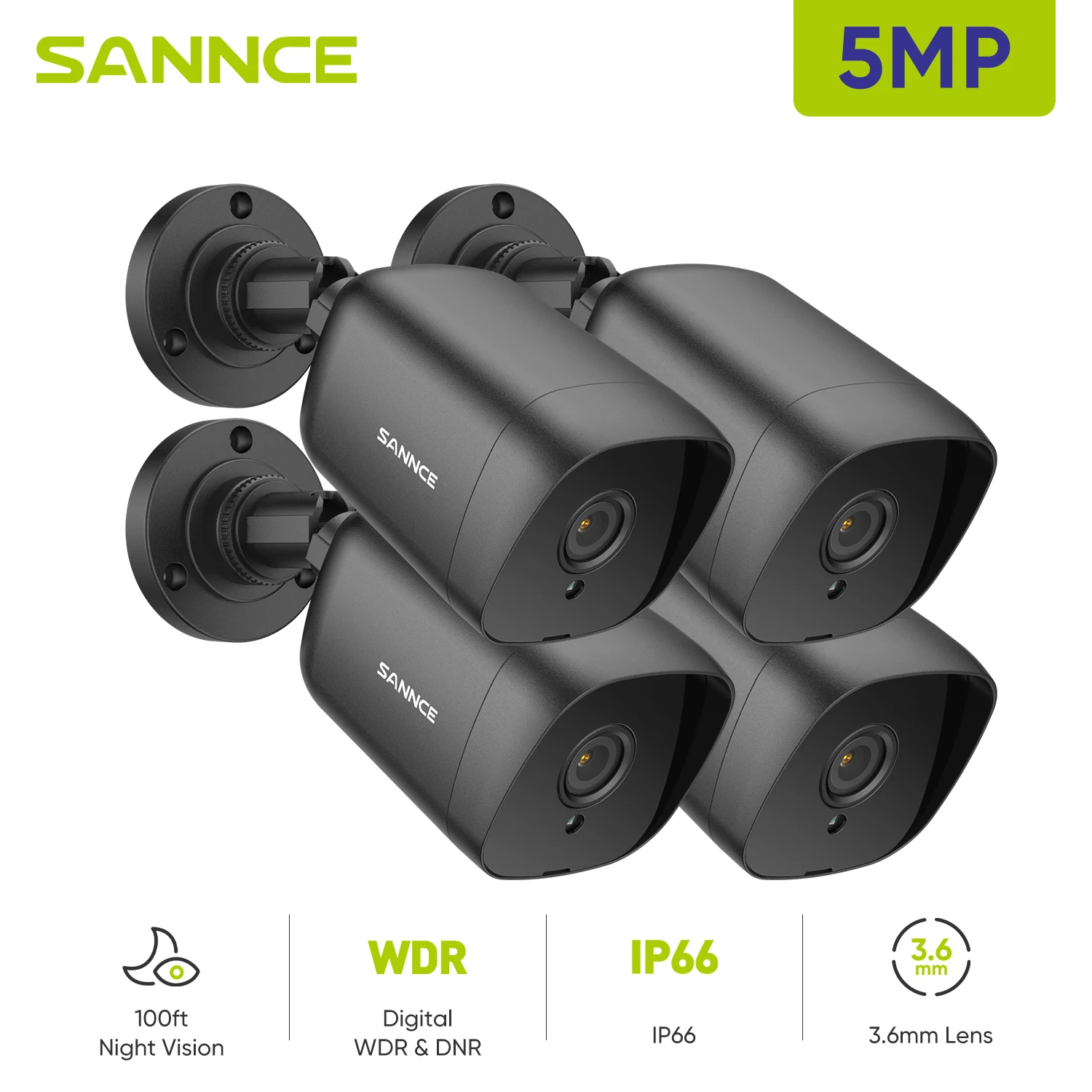 SANNCE-5MP-Bullet-Security-Protection-Camera-Outdoor-Smart-IR-Night ...