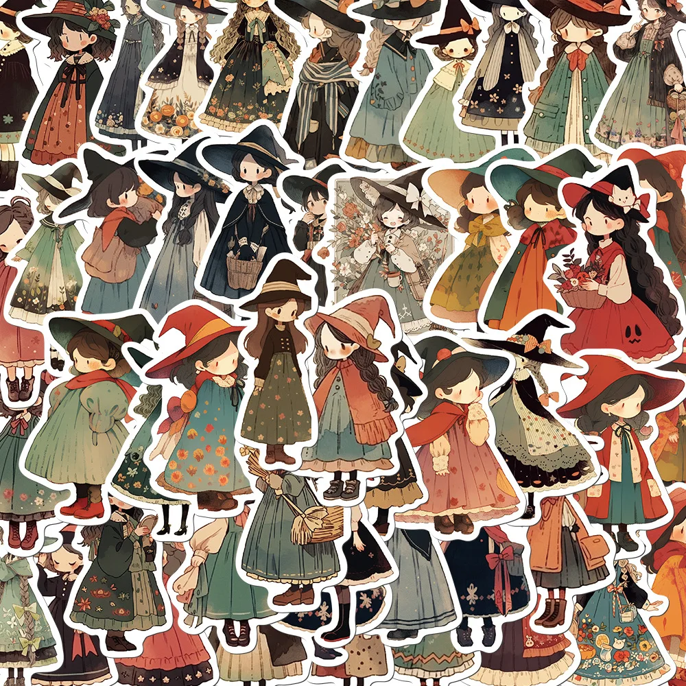 50pcs-Cute-Cartoon-Witch-Girl-Anime-Stickers-Decals-Laptop-Motorcycle ...