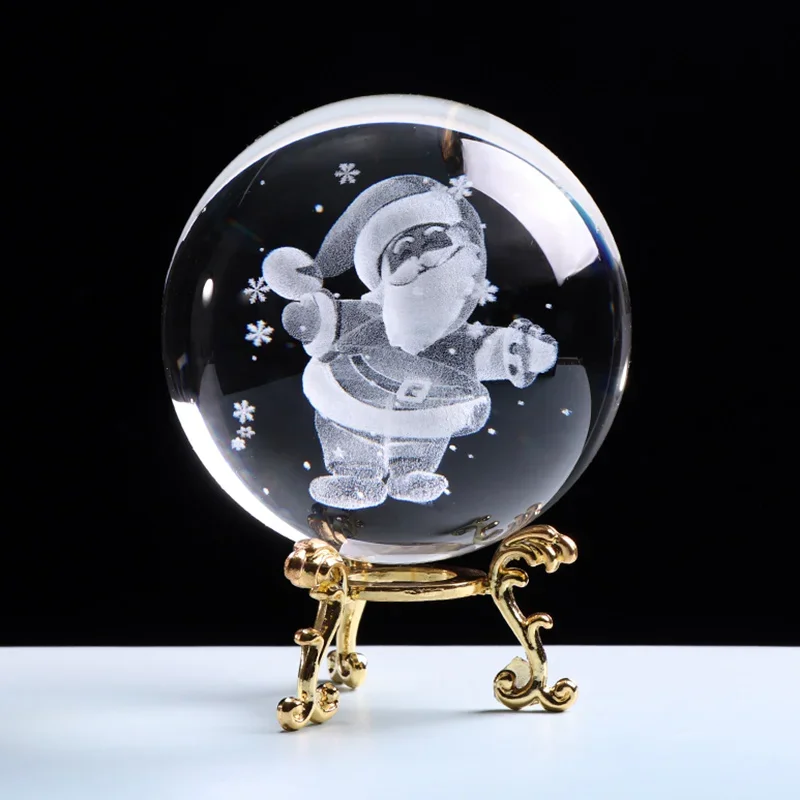 60/80MM 3D Christmas Santa orTree Crystal Ball Glass Sphere Crystal ...
